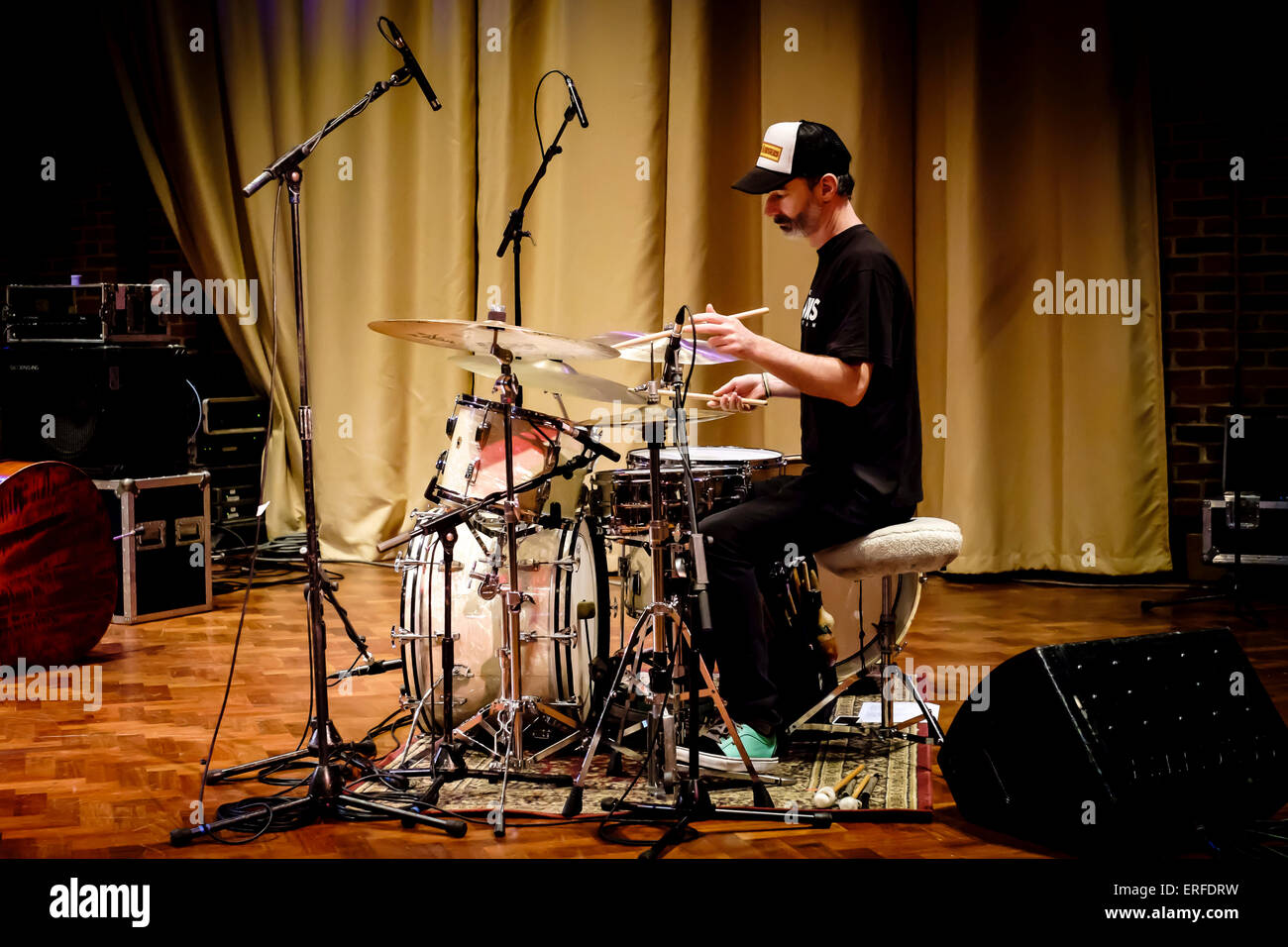 New Zealand born drummer Evan Jenkins during sound checks with the Neil ...