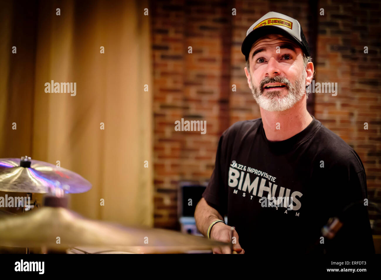 New Zealand born drummer Evan Jenkins during sound checks with the Neil ...