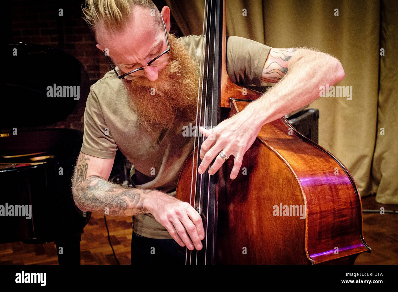 Australian bass player Rex Horan during sound checks with the Neil ...