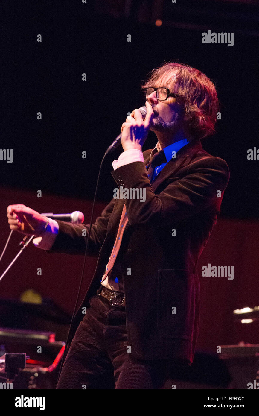 Jarvis Cocker, English musician, performing at a concert for Ewan ...