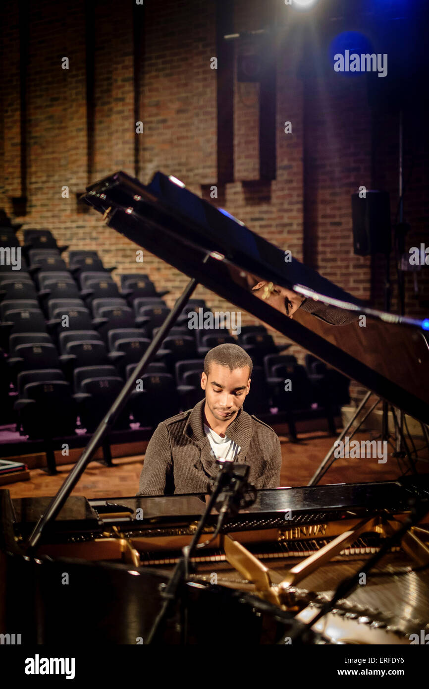 Peter Edwards at the piano during sound checks for his performance with ...