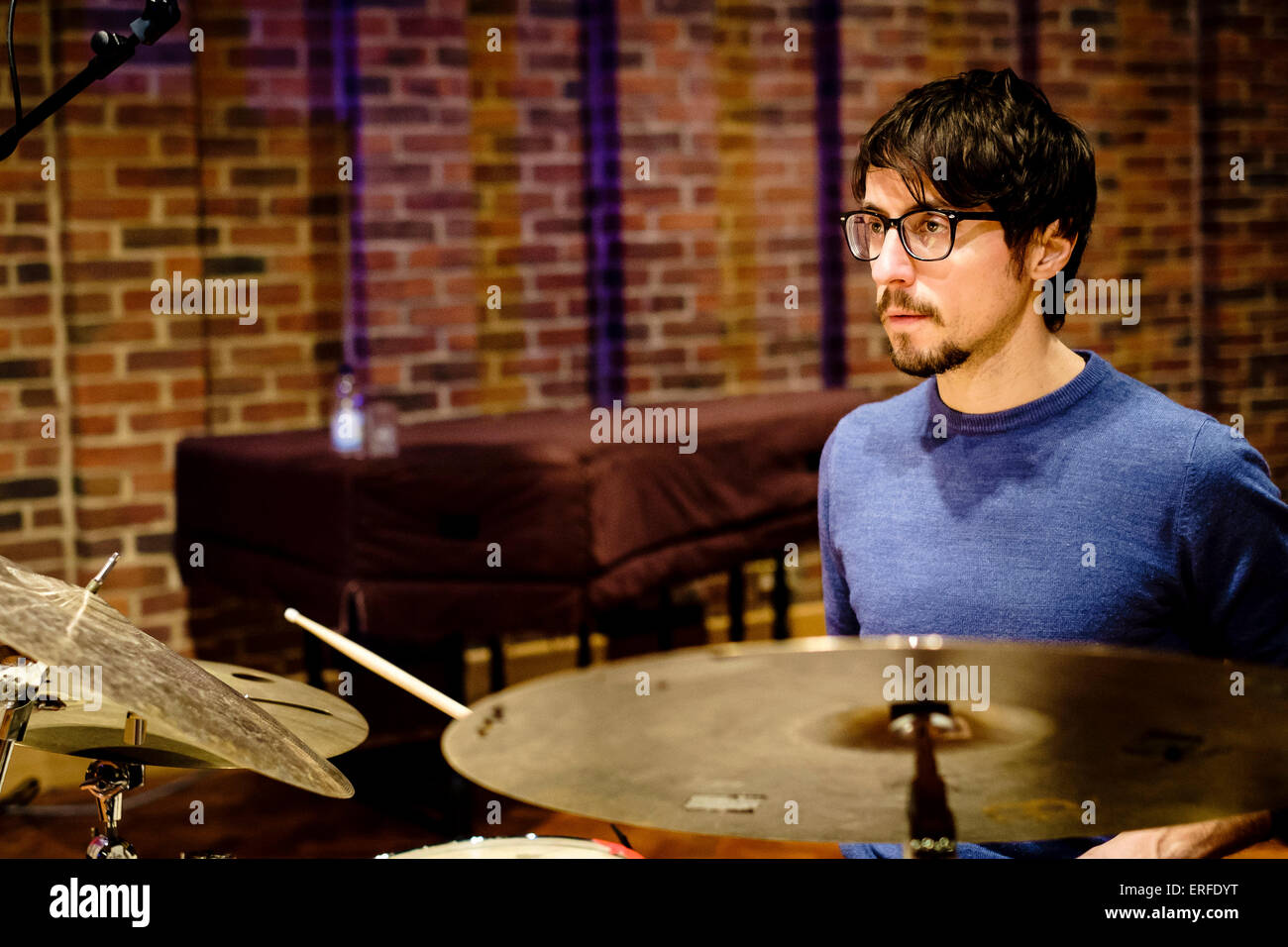 Italian drummer Dario Congedo during soundchecks with the Kekko ...