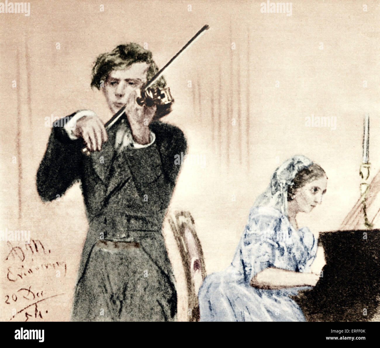 JOACHIM Joseph playing violin and accompanying Clara Schumann on the ...