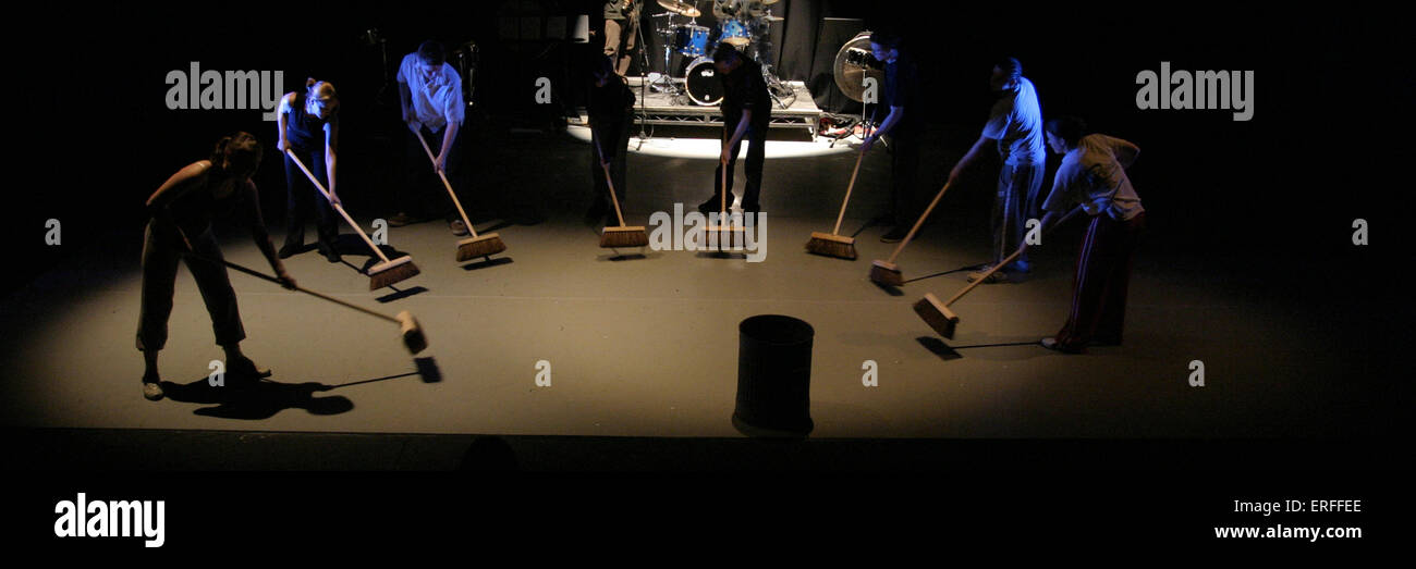 Percussionists performing on stage with brooms. Street Percussion Stock ...