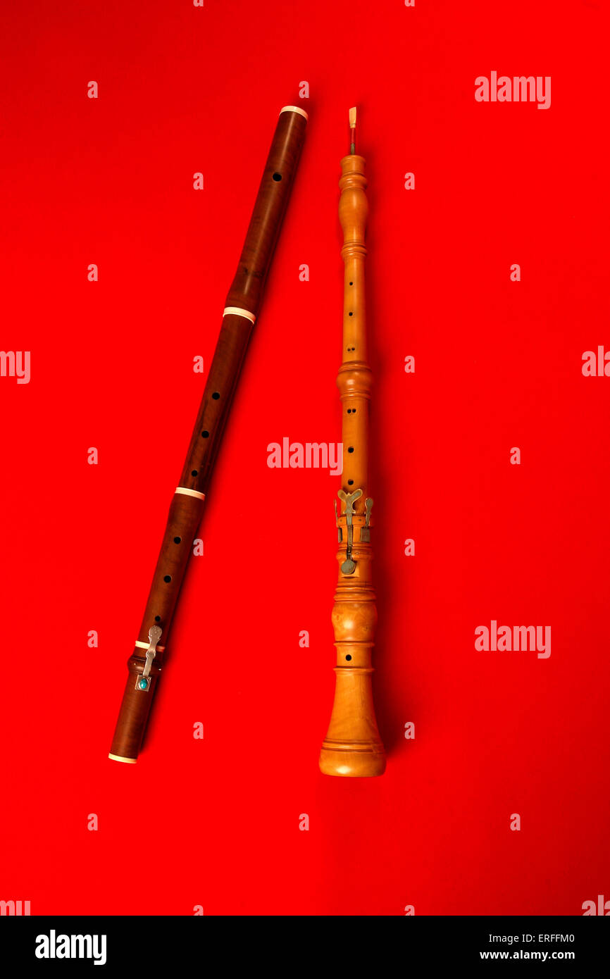 Baroque instruments - One keyed flute and three keyed oboe Red ...