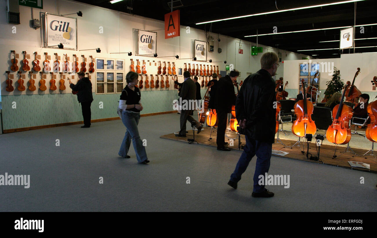 String instruments by Gill, at the Frankfurt music fair, 2005 Stock ...