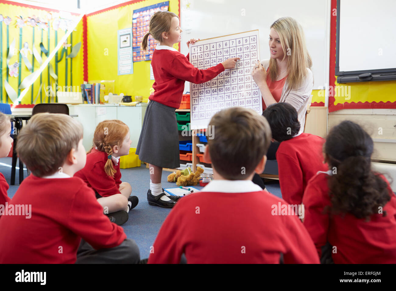Teacher Teaching Maths To Elementary School Pupils Stock Photo - Alamy