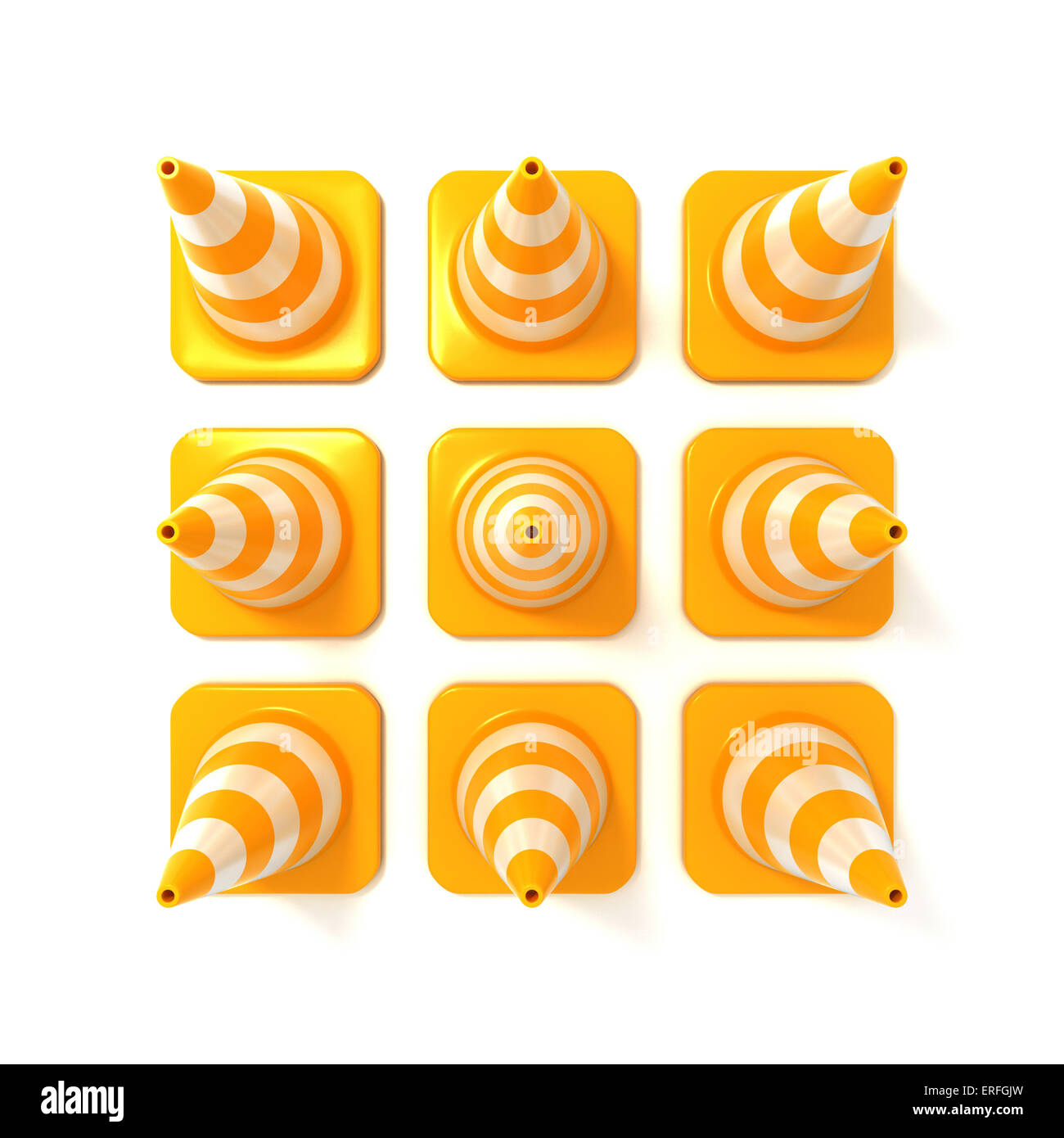 Traffic cones 3d isolated on white background, arranged in square form ...
