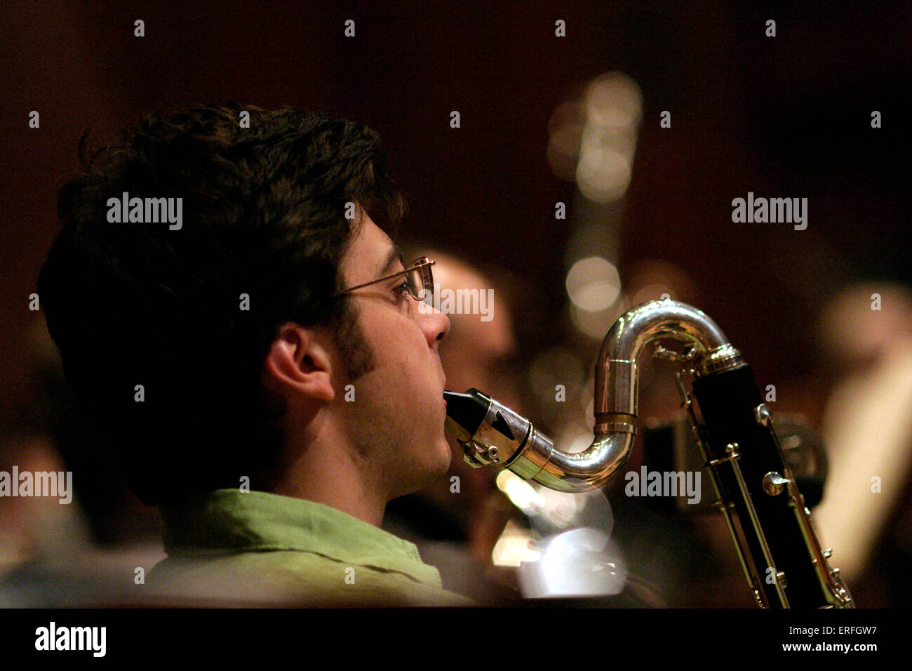 Bass clarinet being played by musician in playing position Stock Photo ...