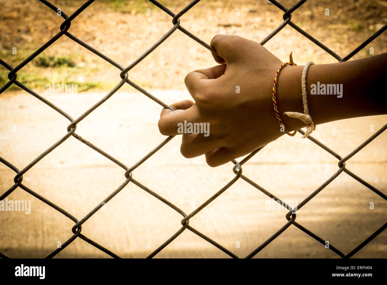 Handle steel mesh cage lack of independence Stock Photo - Alamy