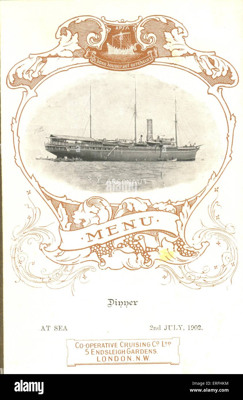 Menu for Steam Yacht Argonaut Stock Photo - Alamy