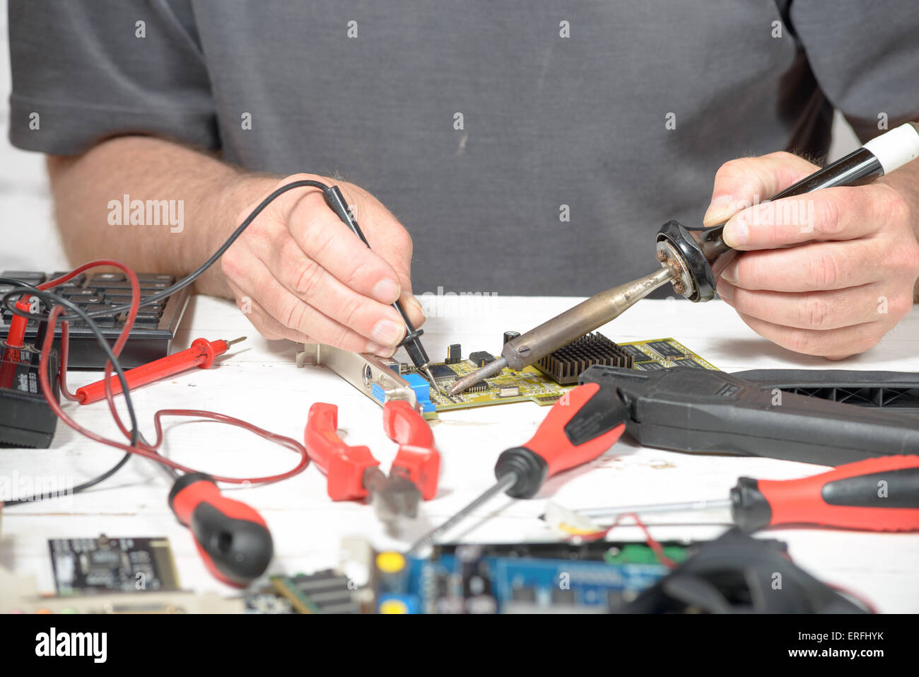 close-up of Soldering work in the computer Stock Photo - Alamy