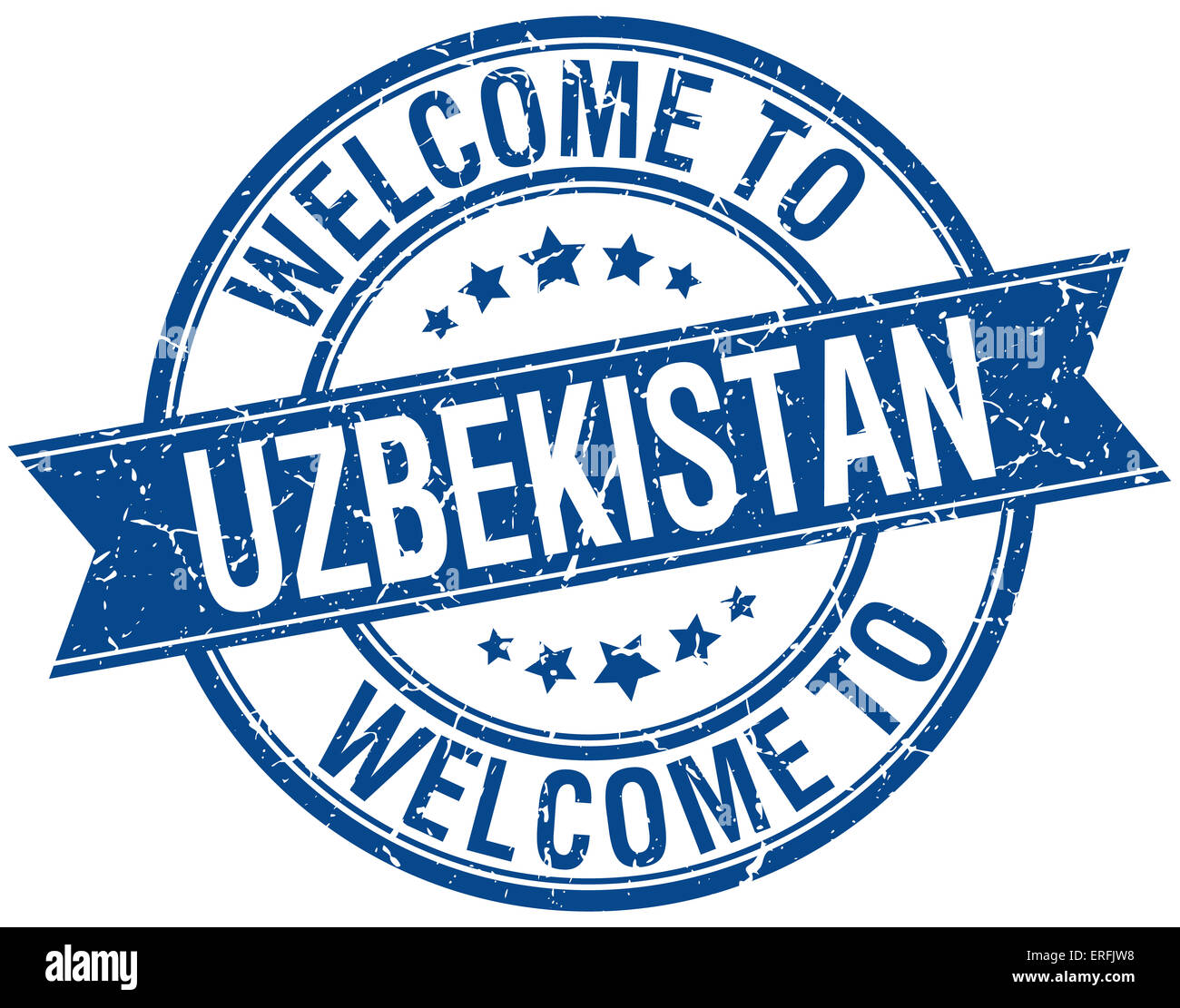 welcome to Uzbekistan blue round ribbon stamp Stock Photo - Alamy