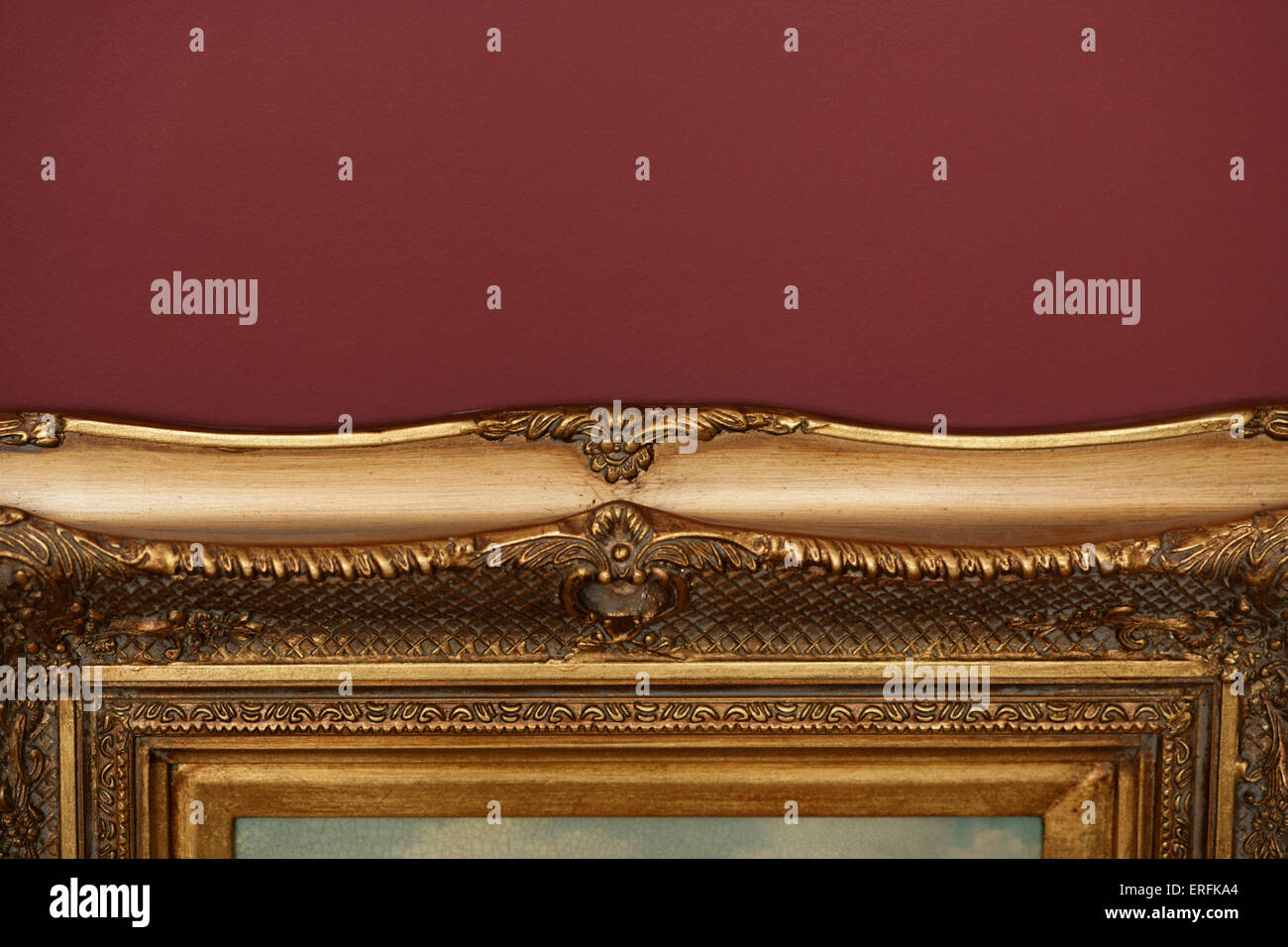 Edge of an antique picture frame. Red background Stock Photo - Alamy