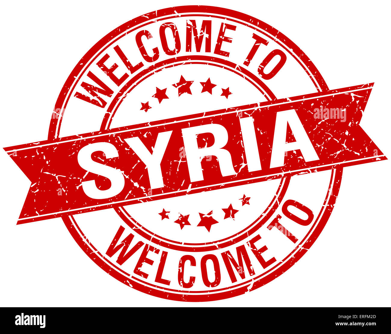 welcome to Syria red round ribbon stamp Stock Photo - Alamy