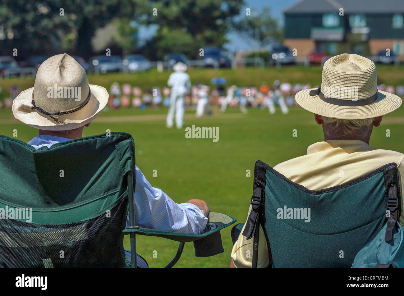 Spectators at a cricket match. Horntye Park, Hastings, East Sussex ...