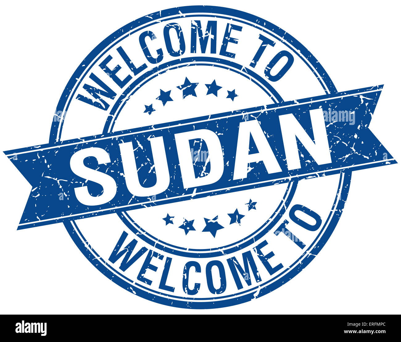 welcome to Sudan blue round ribbon stamp Stock Photo - Alamy