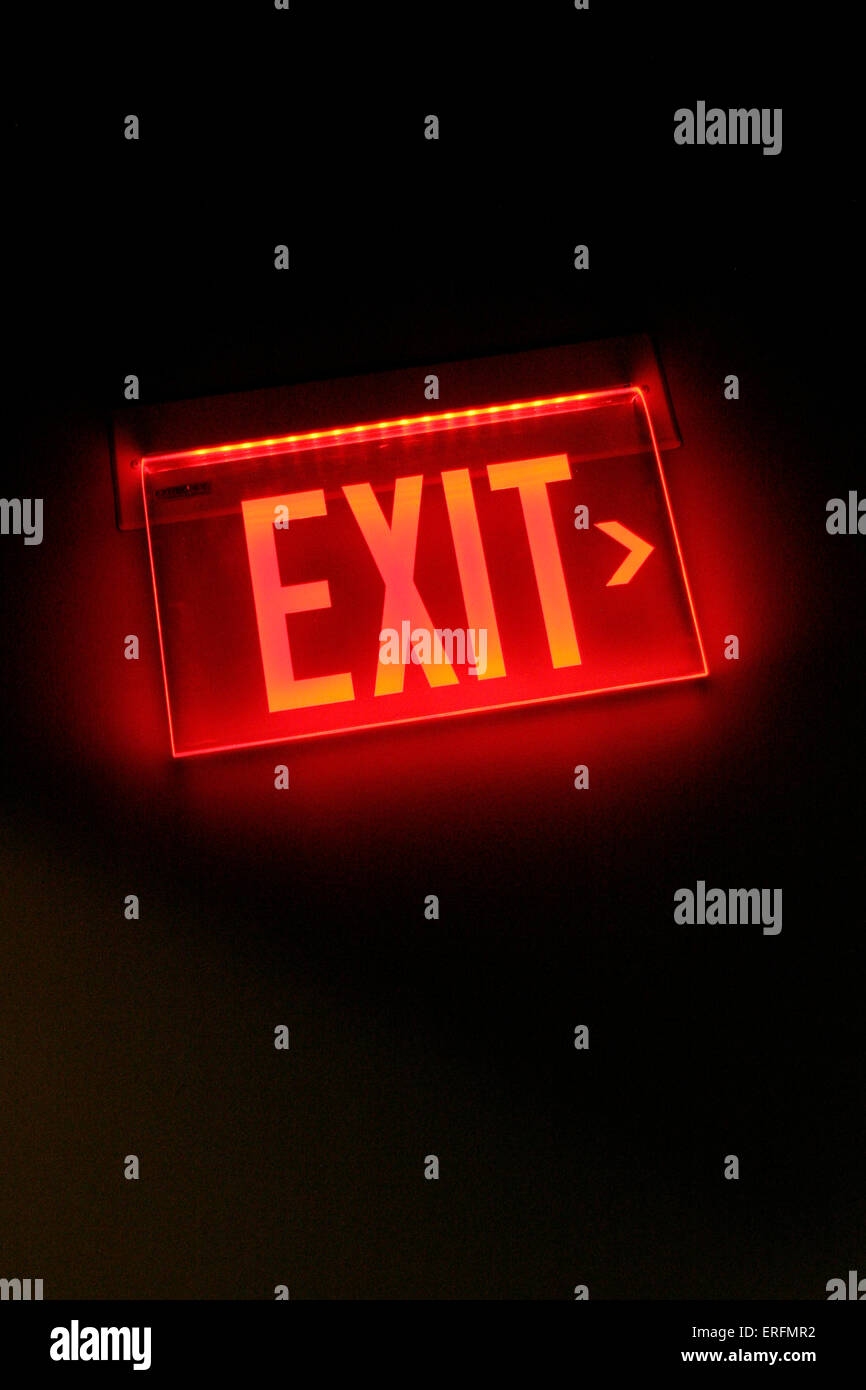 Exit sign in a theatre or concert hall Stock Photo - Alamy