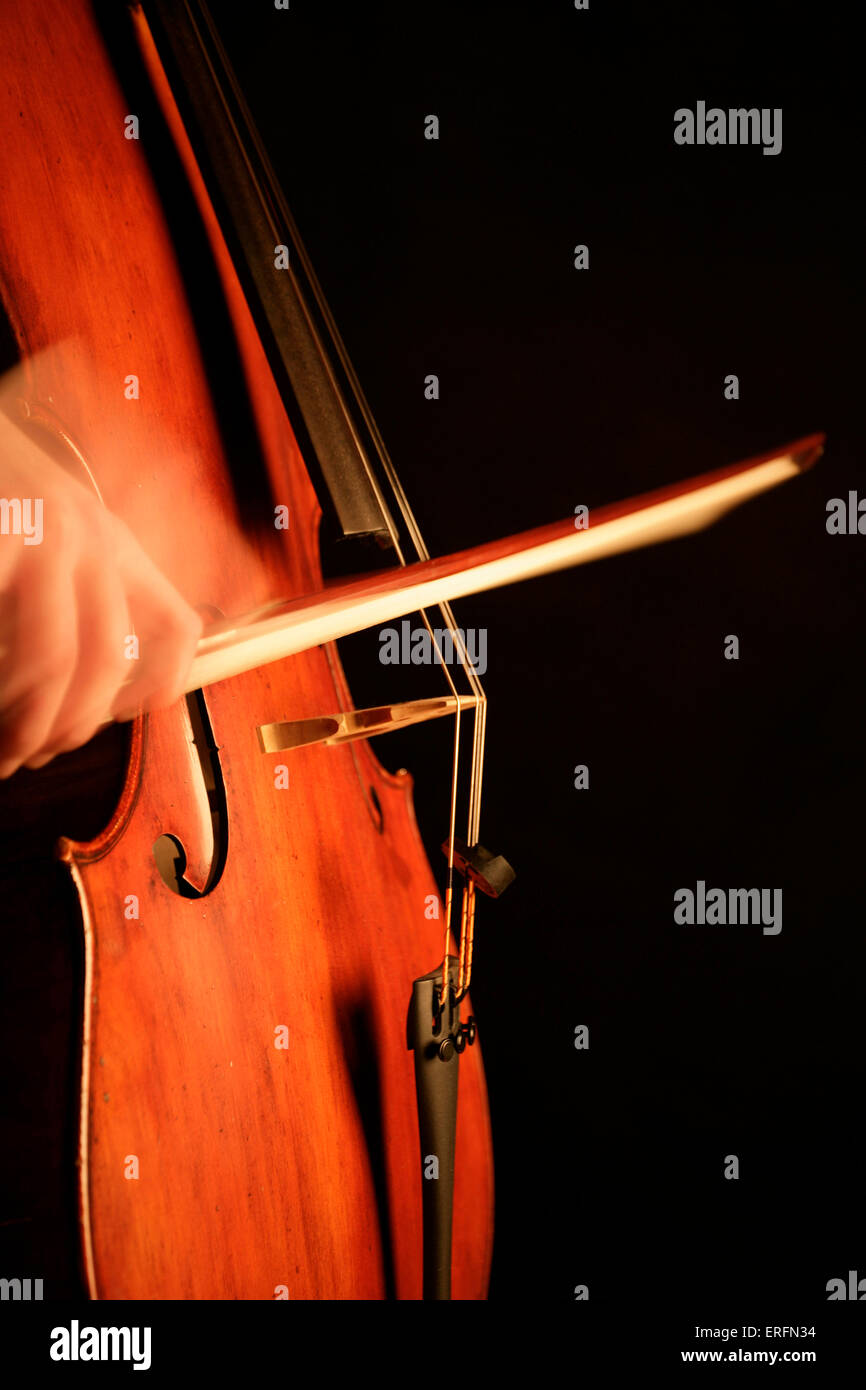 Cello - woman in playing position, cellist Stock Photo - Alamy
