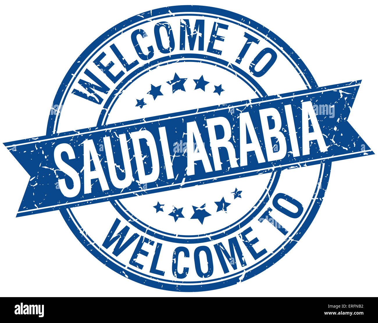 welcome to Saudi Arabia blue round ribbon stamp Stock Photo - Alamy