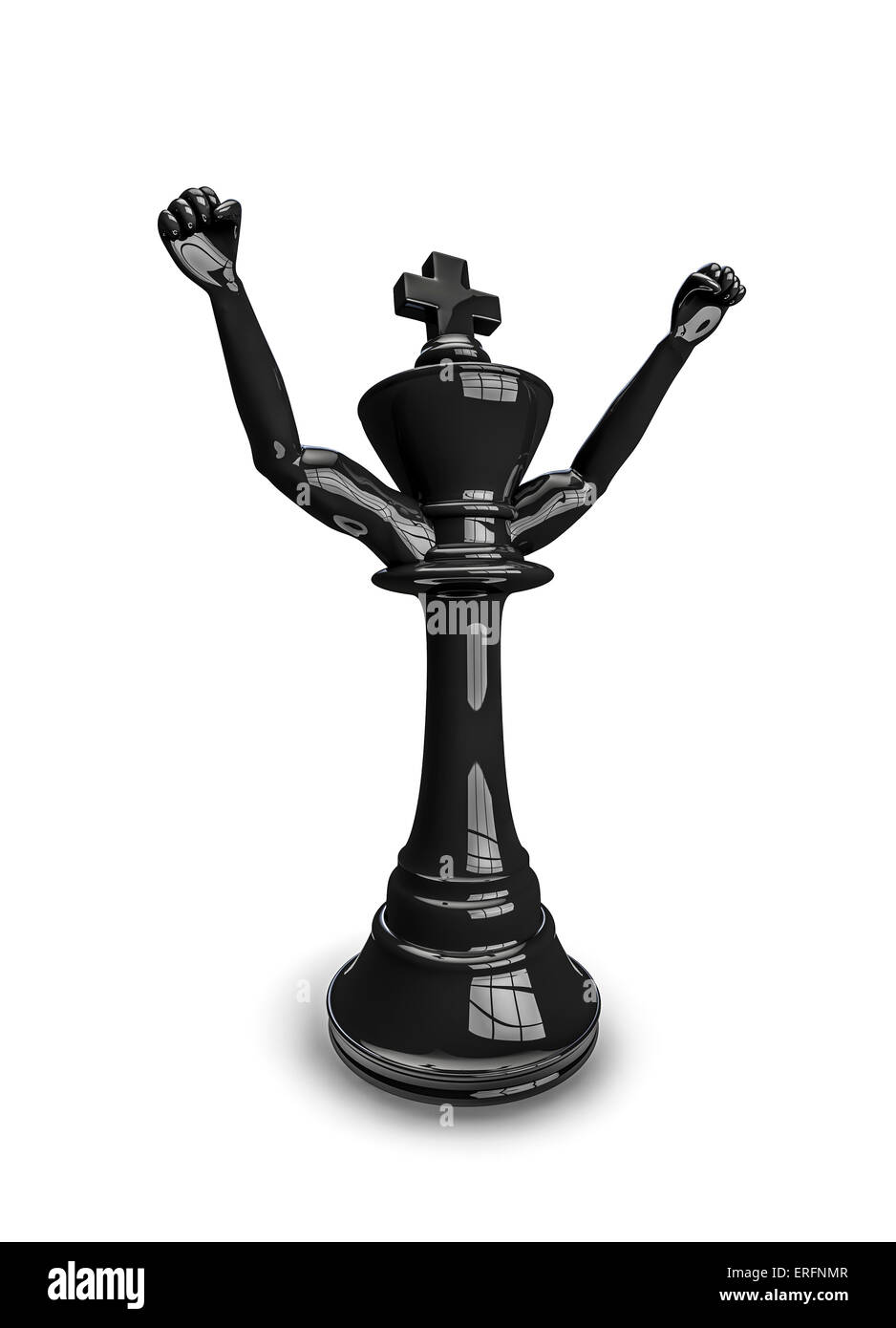 3D render of black chess king raising arms in victory Stock Photo - Alamy