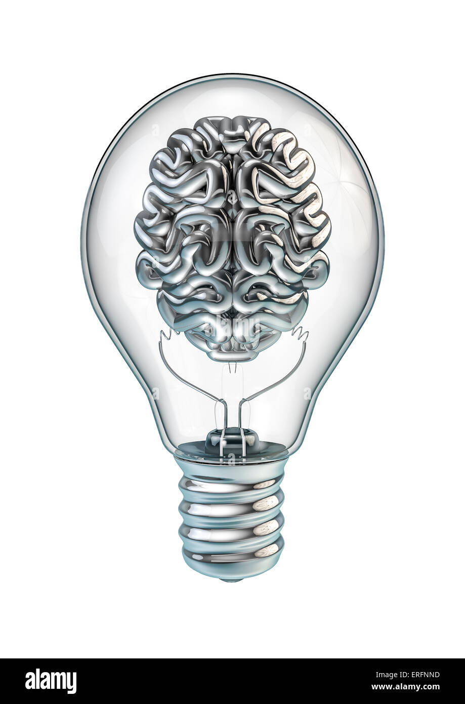 3D render of shiny chrome brain inside lightbulb Stock Photo - Alamy