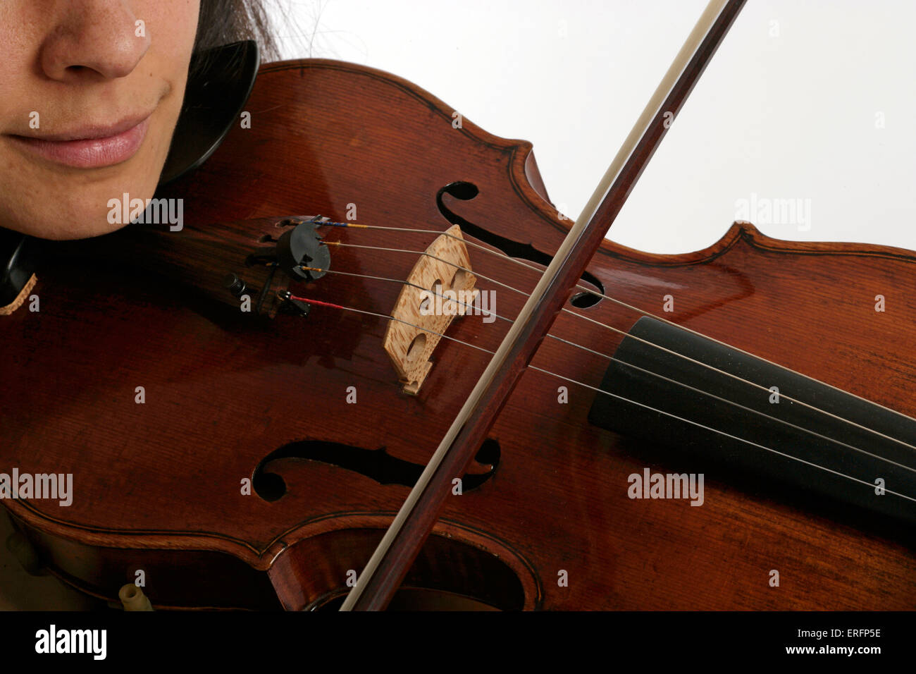Viola - generic close-up of the strings bow and bridge Stock Photo - Alamy