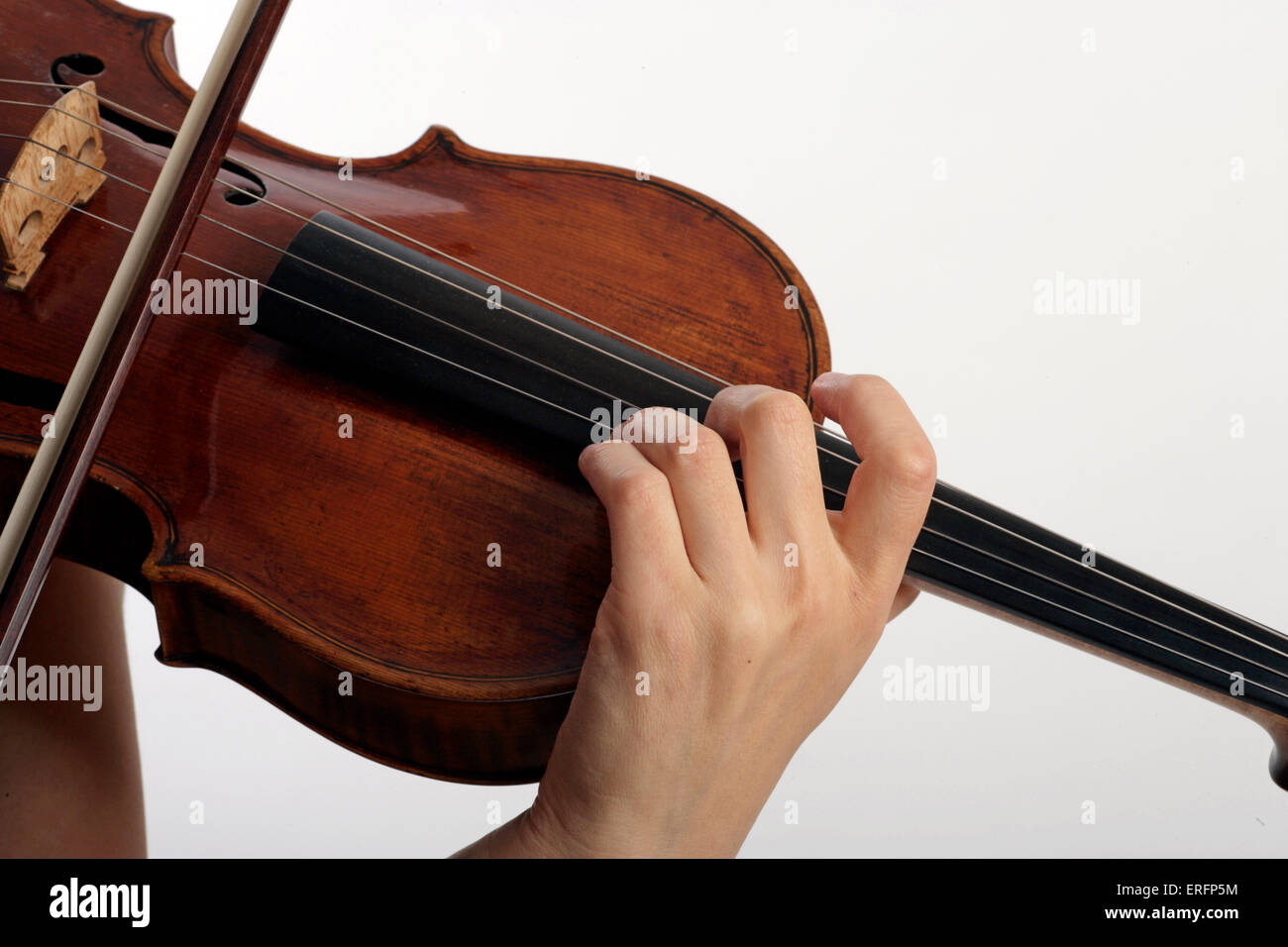 Viola - generic close-up of the bow and fingers on the strings Stock ...