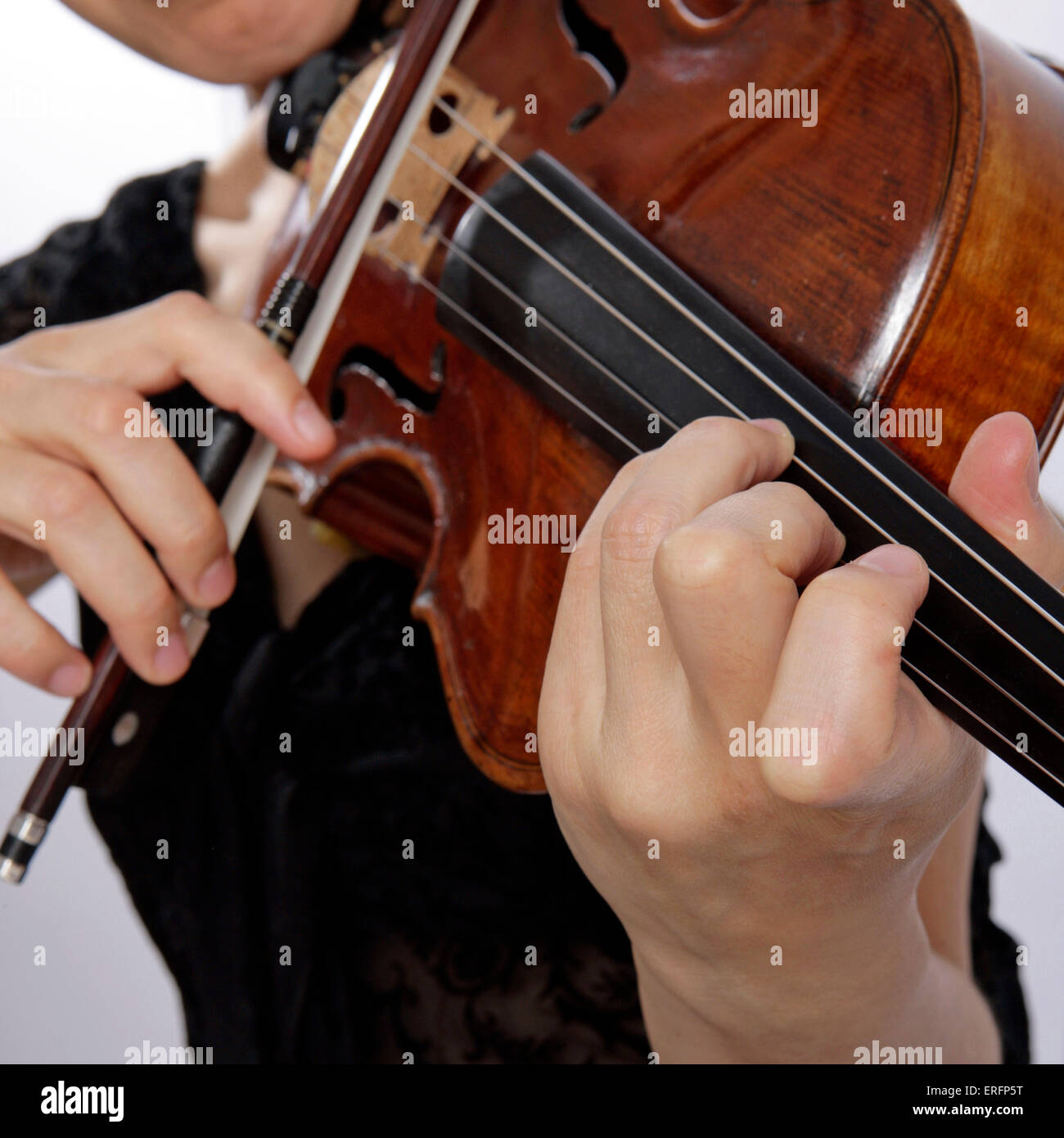 Viola - generic showing the bridge with the bow and fingers on the ...