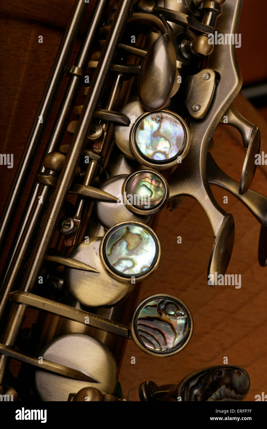 Soprano saxophone - with a mother of pearl inlay Stock Photo - Alamy