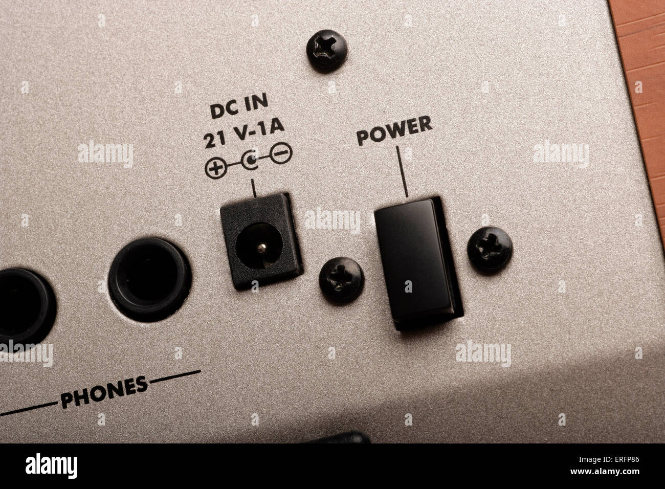 Power switch and DC socket - on the back of a electric keyboard Stock ...