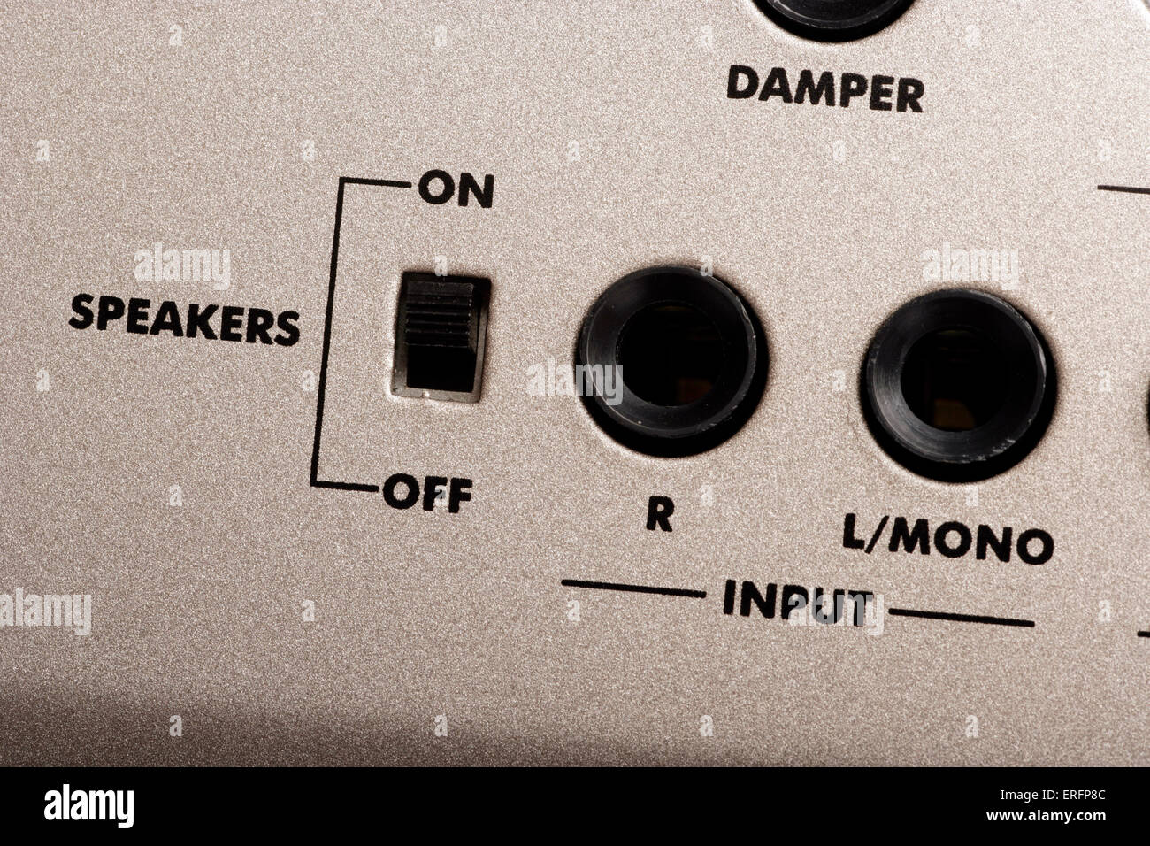 Speaker switch and input sockets - on the back of a keyboard Stock ...