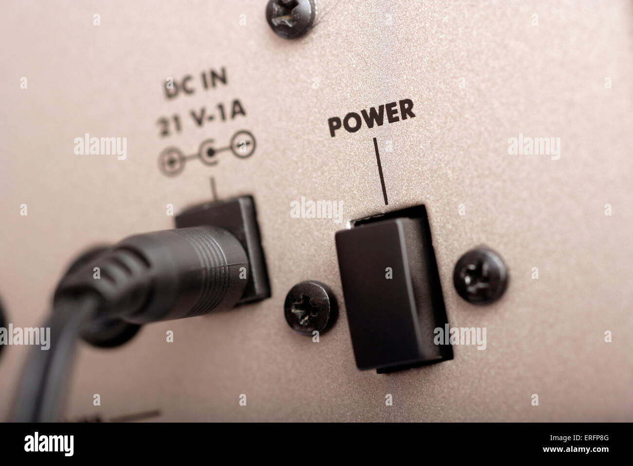Keyboard power supply and switch. Showing a cable in the DC socket ...
