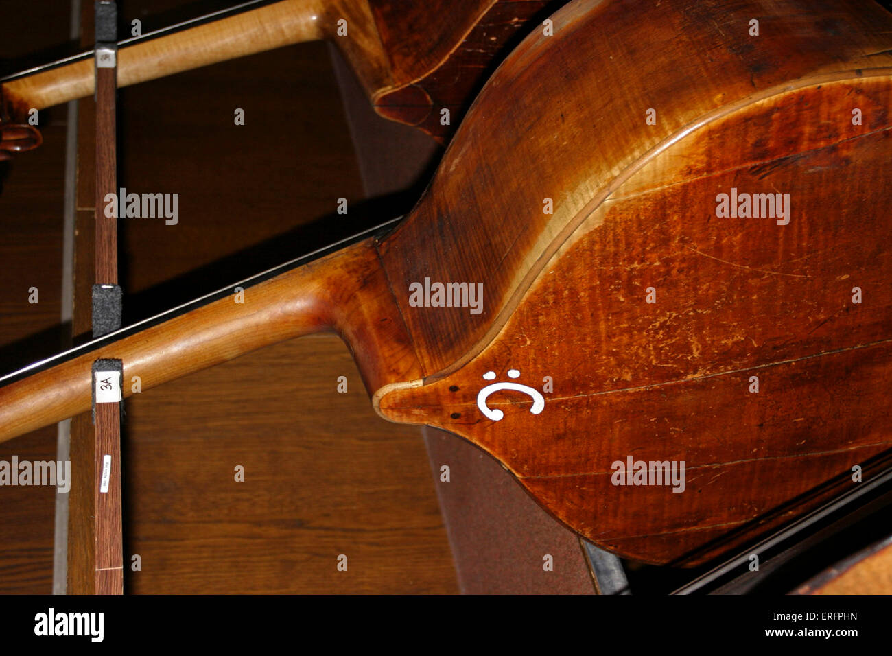 Double Bass - With a painted bass clef on the back Stock Photo - Alamy
