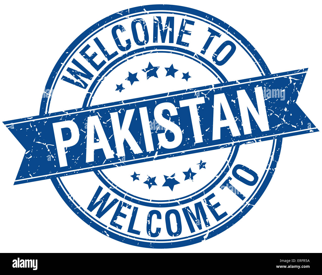 welcome to Pakistan blue round ribbon stamp Stock Photo - Alamy