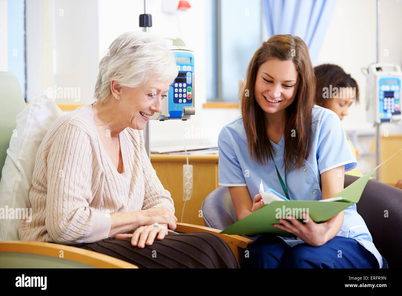 Senior Woman Undergoing Chemotherapy With Nurse Stock Photo - Alamy