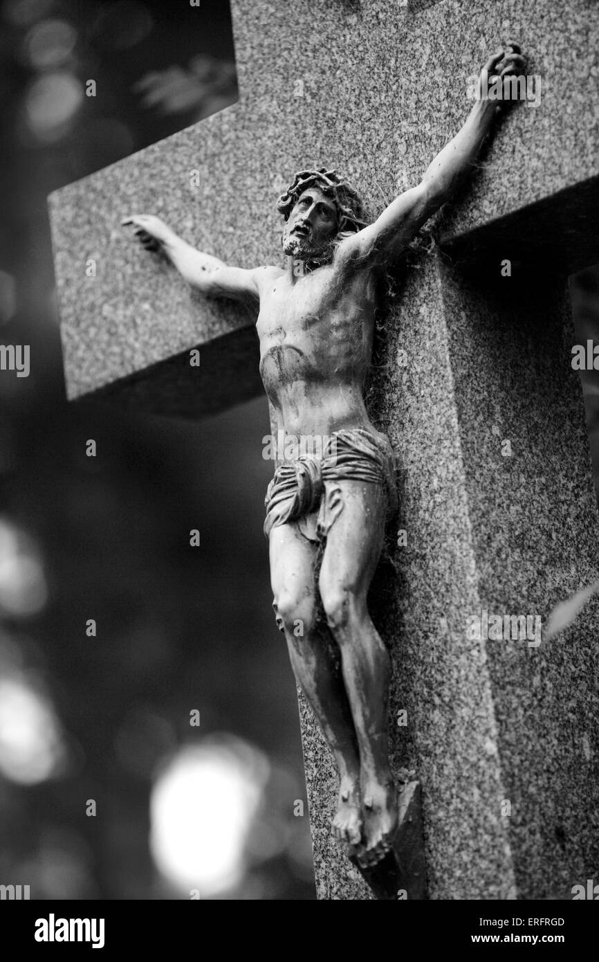 Jesus nailed to a cross - wearing a crown of thorns Stock Photo - Alamy