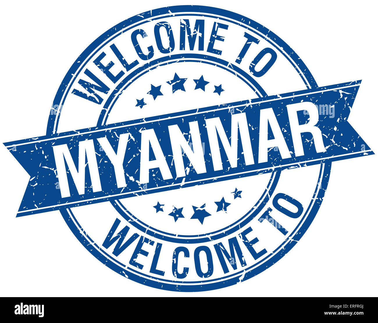 welcome to Myanmar blue round ribbon stamp Stock Photo - Alamy