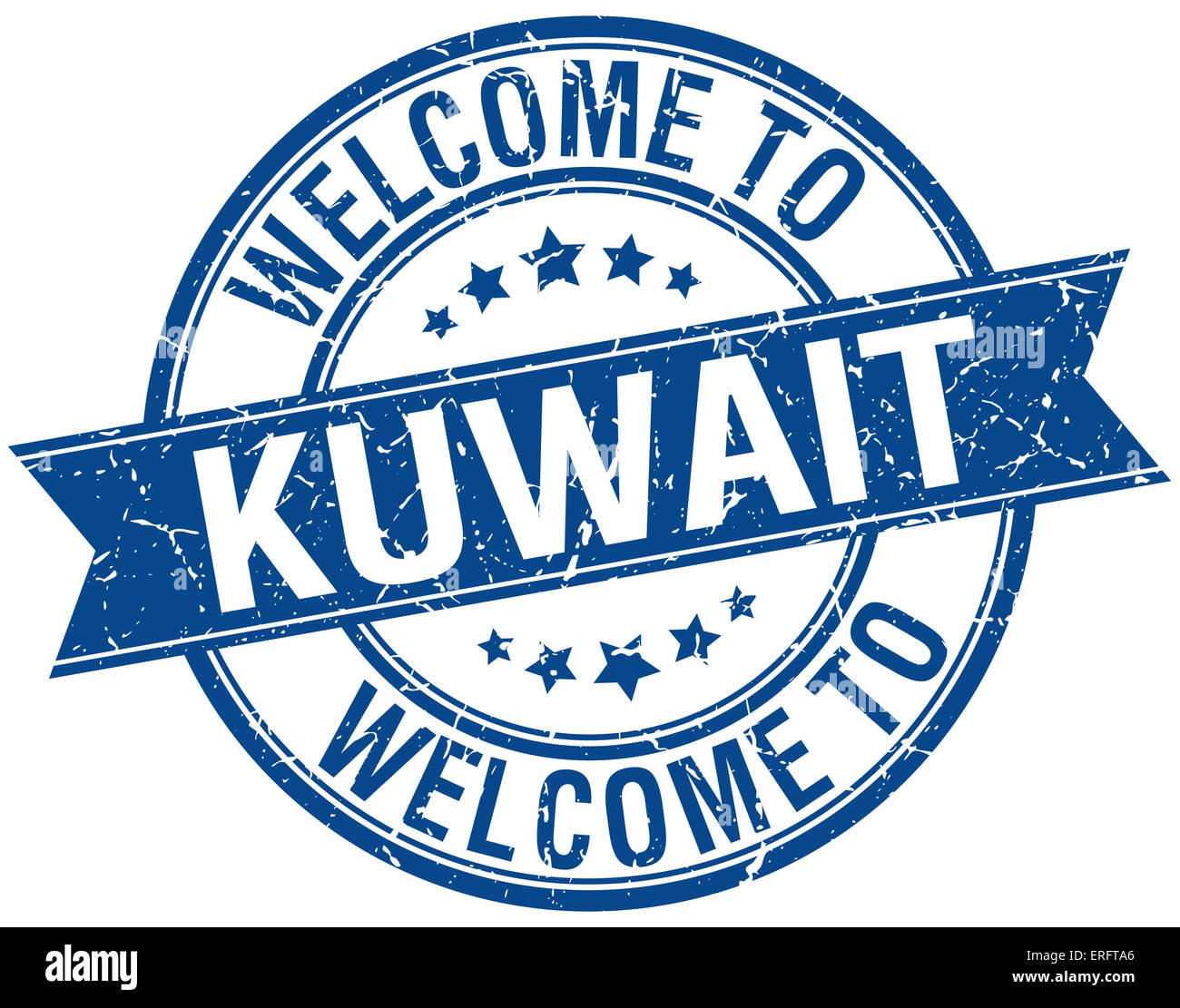 welcome to Kuwait blue round ribbon stamp Stock Photo - Alamy