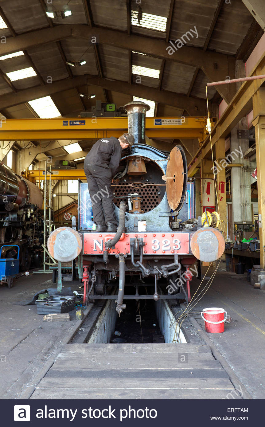 Vintage Steam Locomotive In Maintenance High Resolution Stock ...