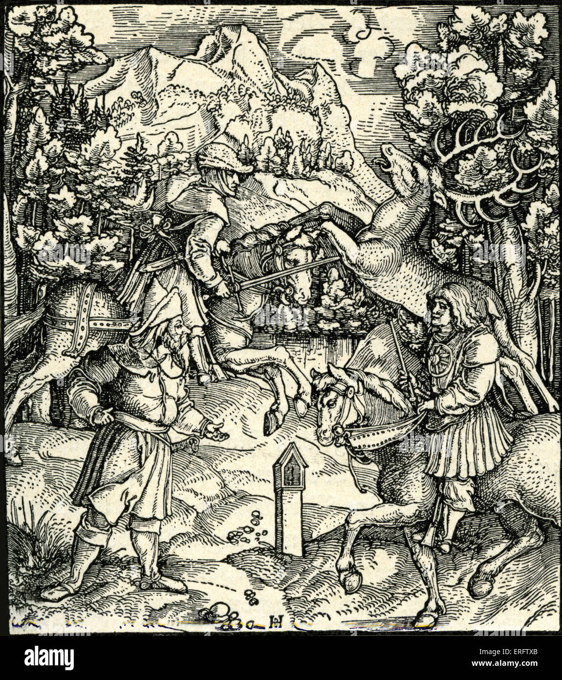 Hunting deer in Maximilian I time. Sword used to kill red deer in ...