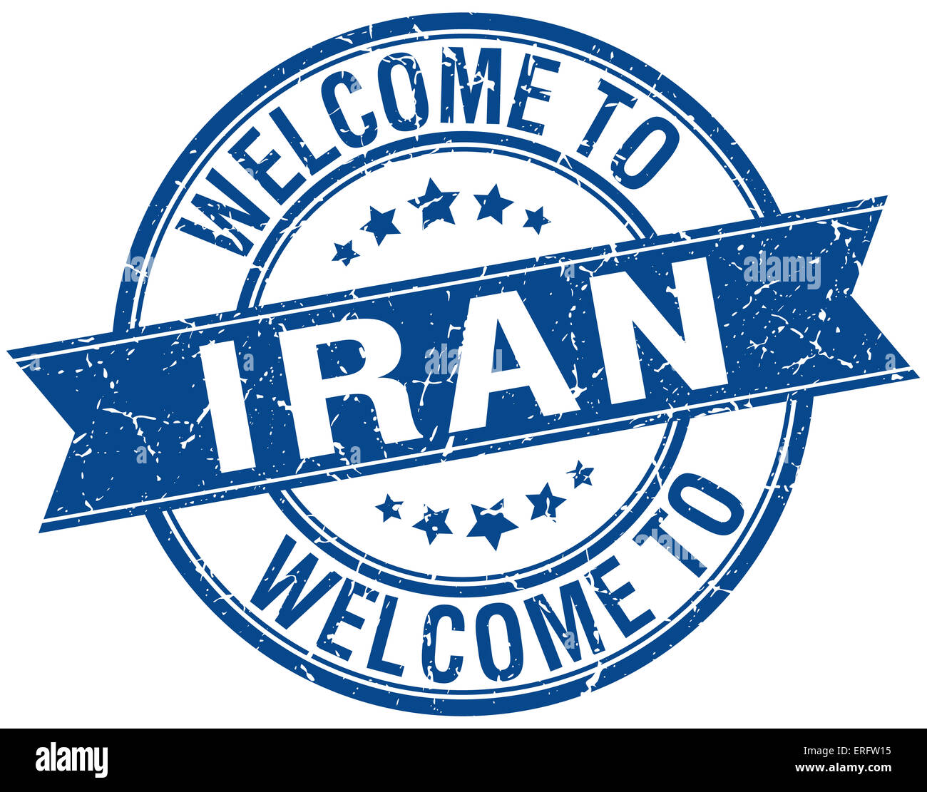 welcome to Iran blue round ribbon stamp Stock Photo - Alamy