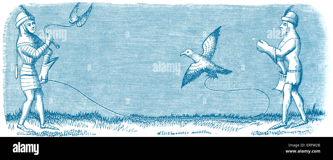 Medieval falconers training new birds. Miniature in the manuscript of ...