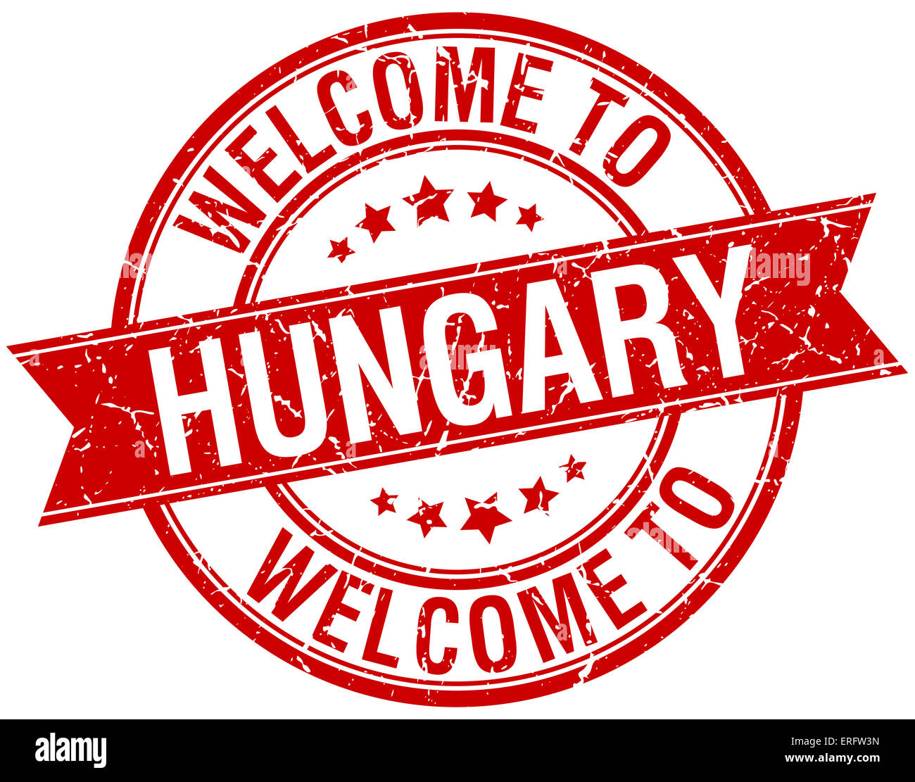 welcome to Hungary red round ribbon stamp Stock Photo - Alamy