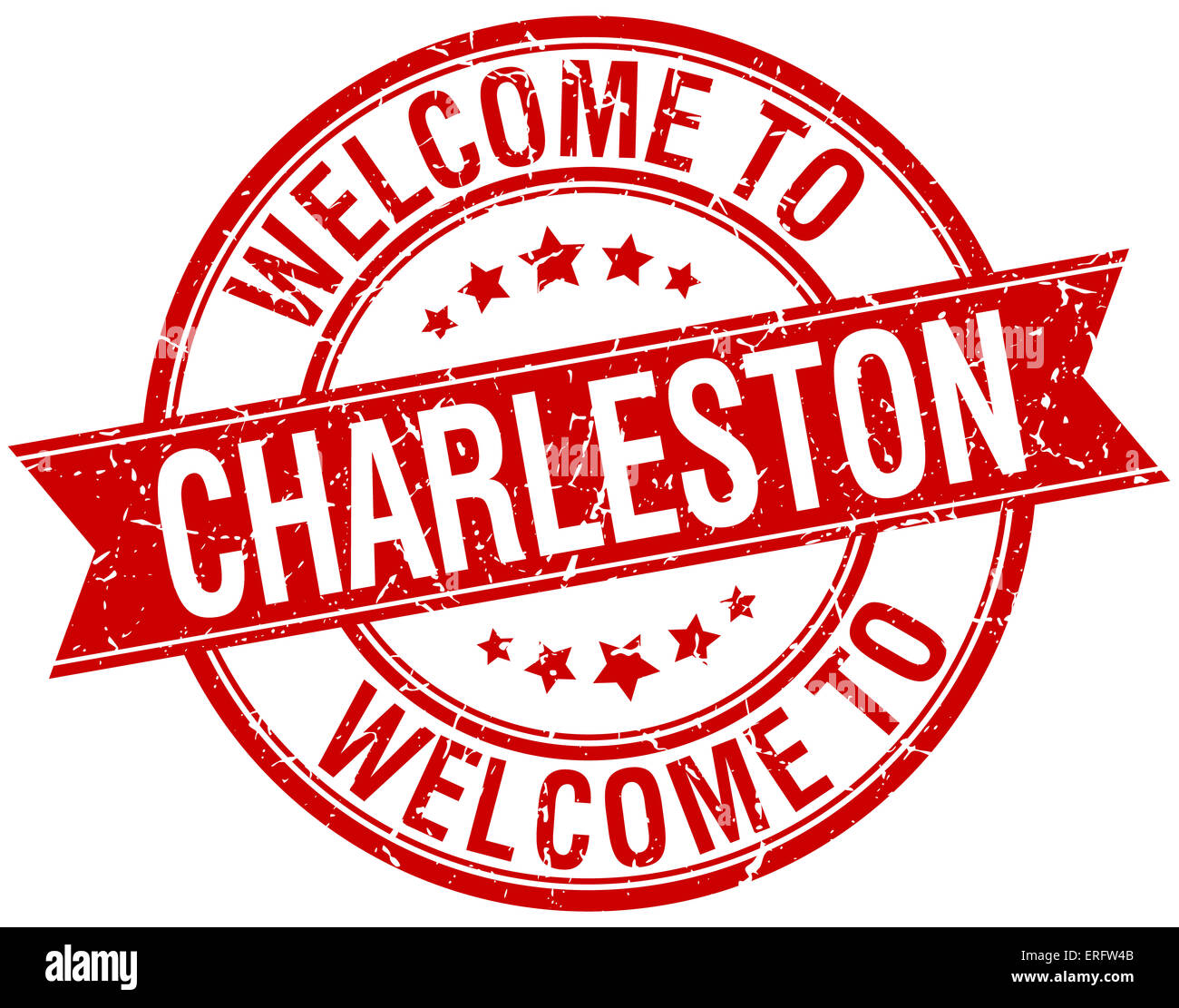 welcome to Charleston red round ribbon stamp Stock Photo - Alamy