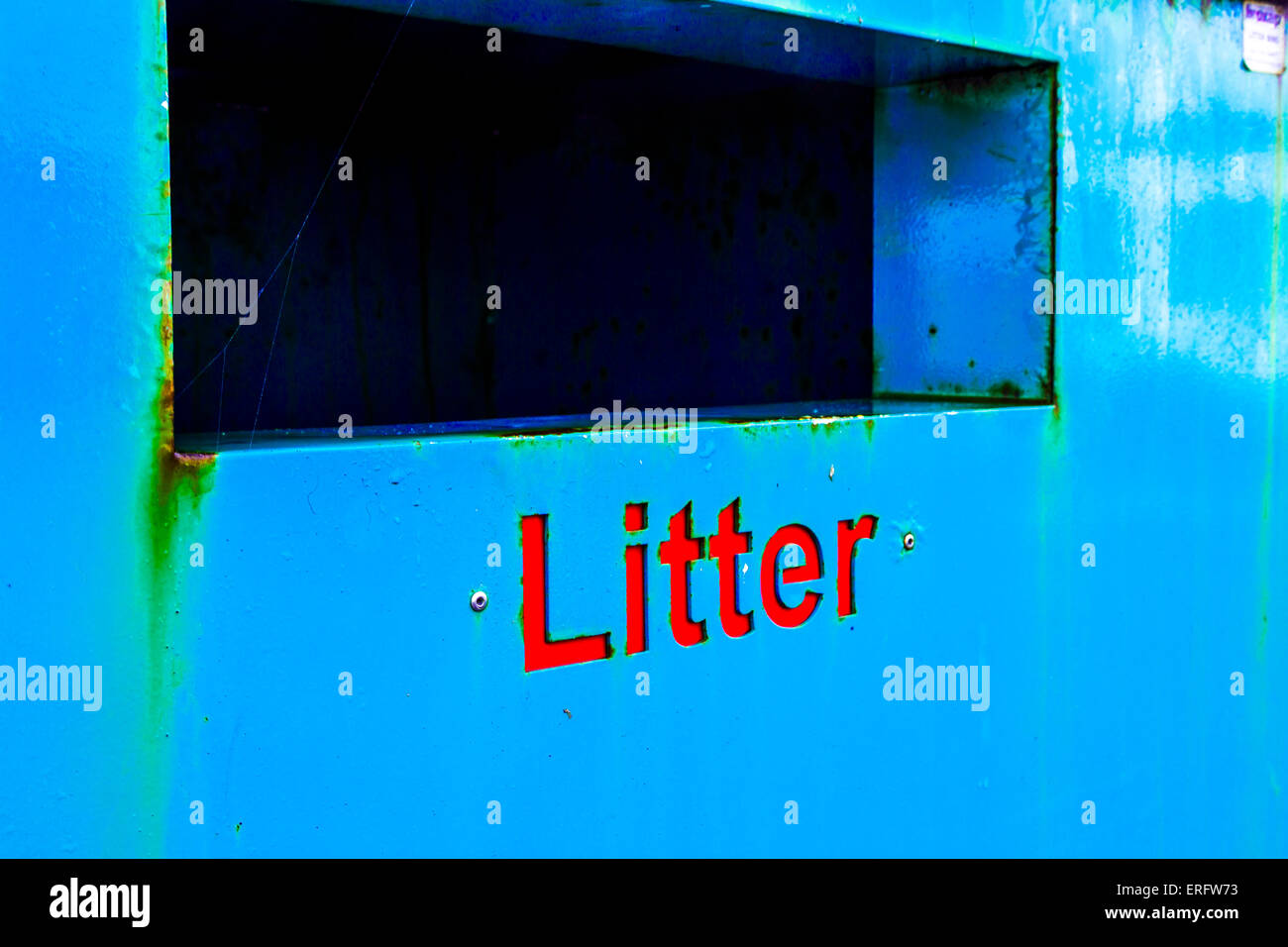 Blue litter box in sea-side town in Devon England Stock Photo - Alamy