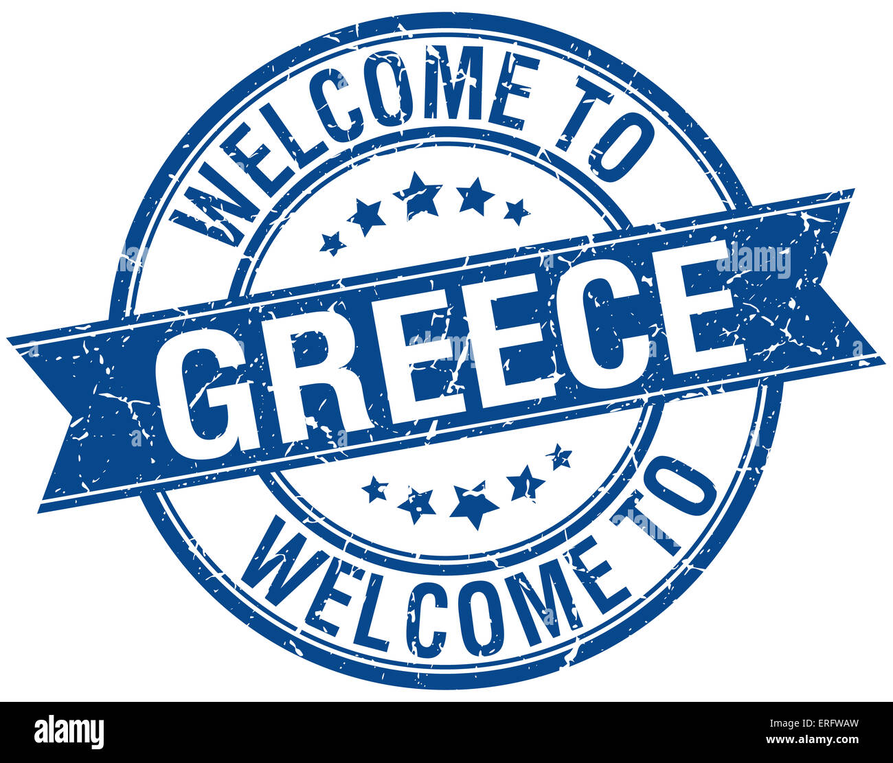 welcome to Greece blue round ribbon stamp Stock Photo - Alamy
