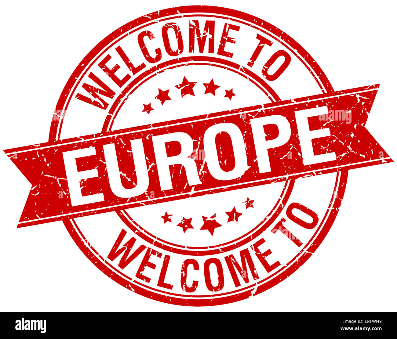 welcome to europe red round ribbon stamp Stock Photo - Alamy