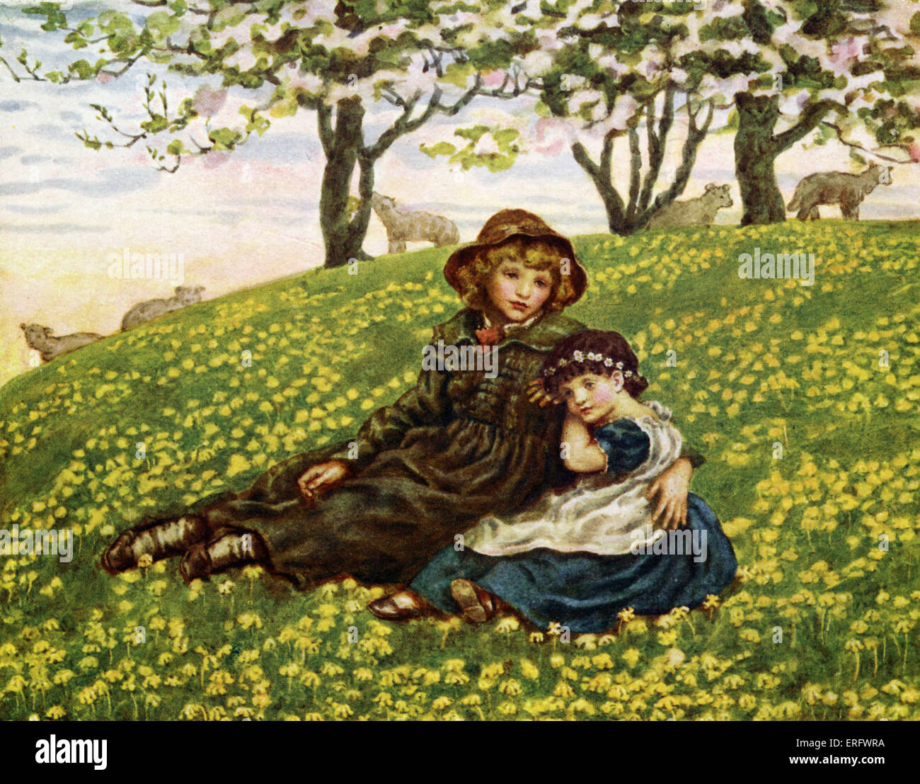 'Brother and sister' by Kate Greenaway. Victorian children in a field ...