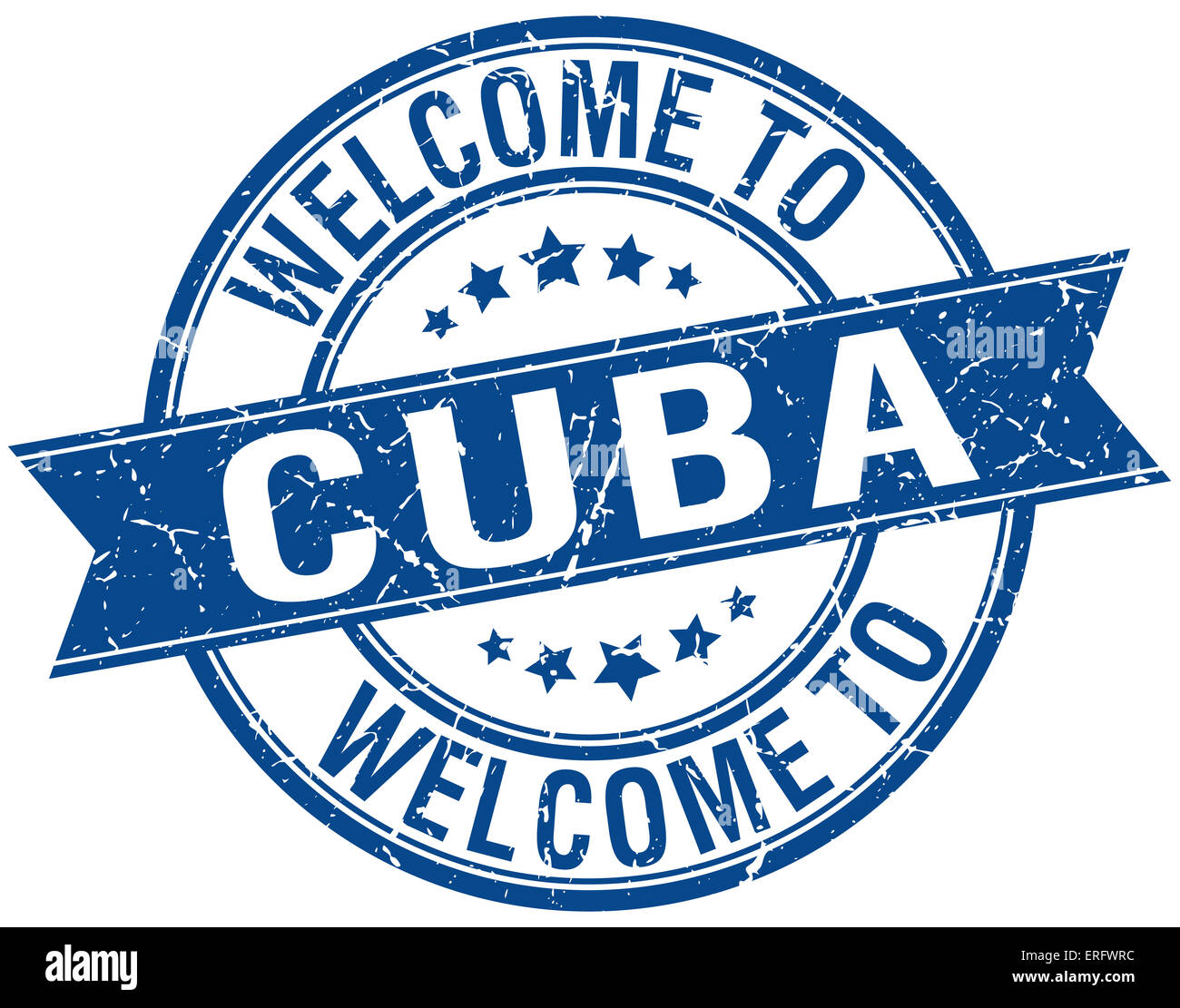 welcome to Cuba blue round ribbon stamp Stock Photo - Alamy